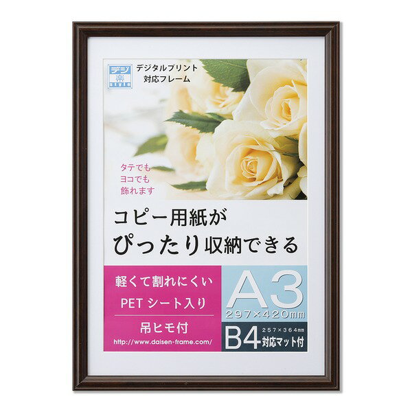A3額B4額 A3(420×297mm)サイズとB4(354×247mm)サイズ両方収納可能 樹脂製フレーム ブラウン | Sizeee
