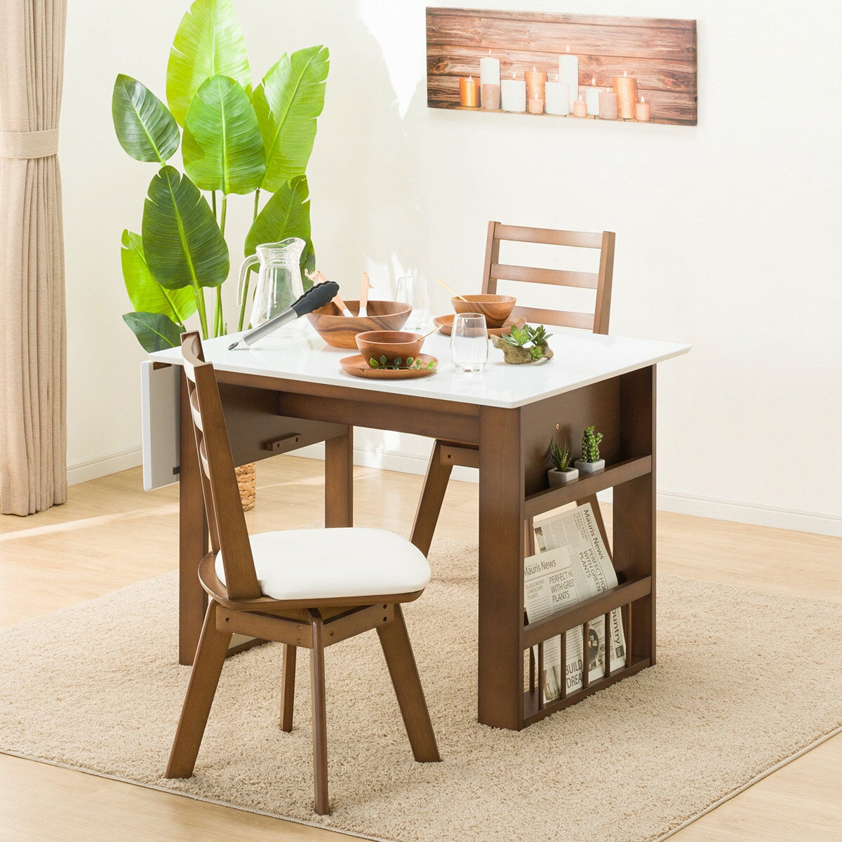 伸長式ダイニングテーブル3点セット(DTロピア2WH MBR/DCロピア2) ニトリ 【玄関先迄納品】 【5年保証】 | Sizeee