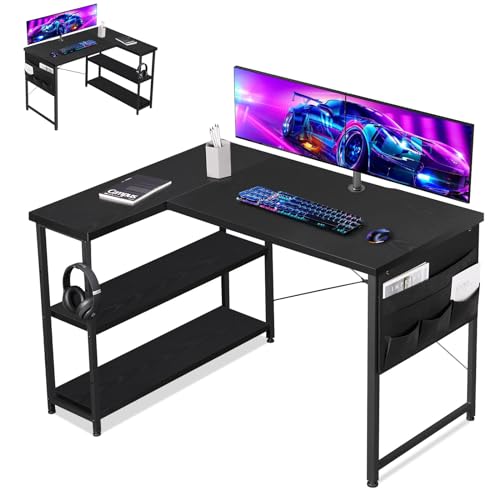 YeTom ゲーミングデスク l字デスク pcデスク 右棚左棚 幅107cm ゲーミングテーブル gaming desk 収納袋付きオフィスデスク ゲームデスク ゲーミング机 电脑桌 つくえ ...