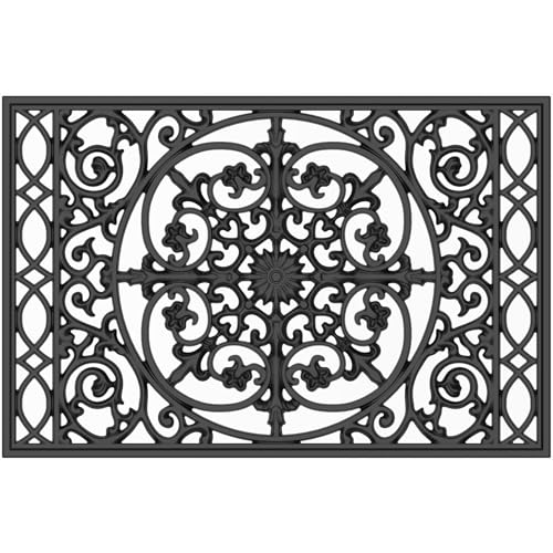 SICHENGDA 玄関マット 屋外 泥落とし エントランスラバーマット おしゃれ 洗いやすい (ブラック菊大柄, 750*500mm) | Sizeee