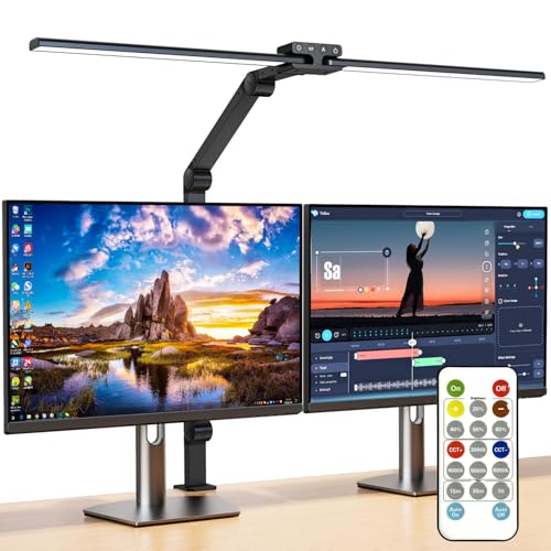 デスクライト リモコン付き LEDダブルライトバー 80CM幅広い電気スタンド KableRika可動域広いアームライト クランプ式卓上ライト360度回転可能 おしゃれ タッチパネル 色温度4 ...