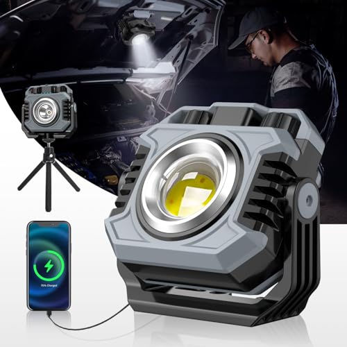 Qifeiyax LED投光器 充電式 作業灯 ワークライト COBライト「超高輝度 5000ルーメン 無段階調光/調色 SOS赤点滅 7000mAh電池 実用点灯7H～100H IPX6防水 ...