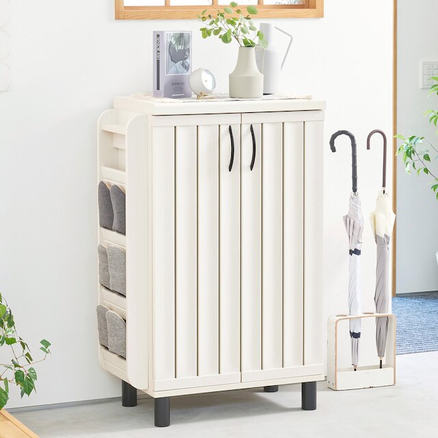 スリット入りシューズボックス スリッパラック付き (幅60cm GBP WH) | Sizeee