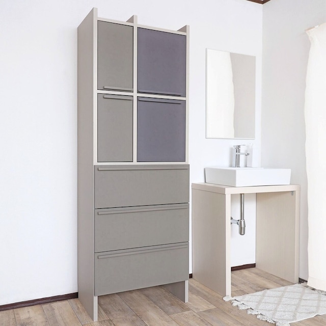 スリム設計のモダンキャビネット 引き出し3段 (高さ180cm GY) | Sizeee