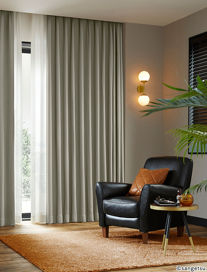 サンゲツ ストリングス オーダーカーテン 形態安定 裾:折返し 2.0倍ヒダ STRINGSSC8455～8456【カーテン幅376～450×カン下寸法181～200cm】 | Sizeee