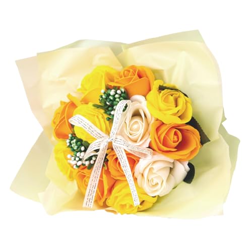 ポピー名古屋 ソープフラワー シャボンフラワー 造花 ギフト プレゼント 12輪ブーケ バラ 花束 約26cm クリアバッグ付き SBL-11 レモン | Sizeee