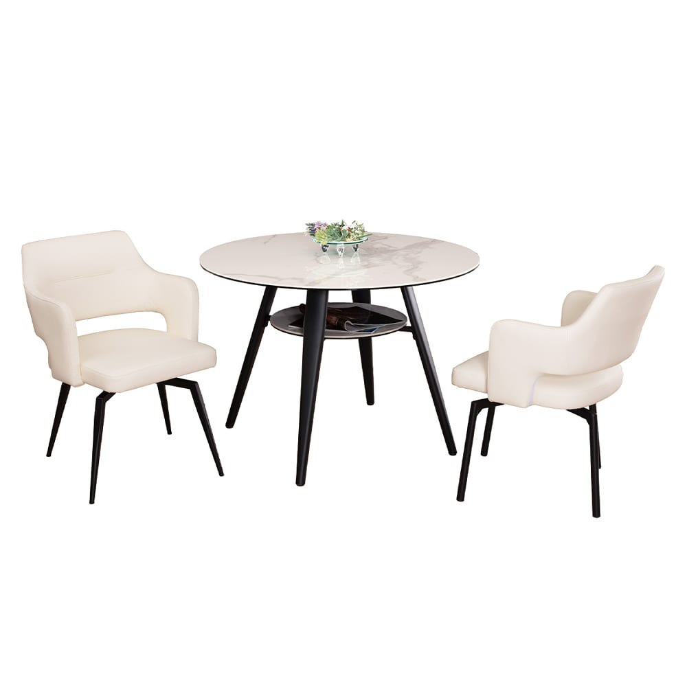 ダイニング3点セット オルビア100丸テーブル/回転チェア WH | Sizeee