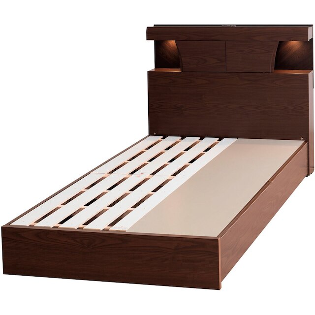 すのこシングルベッドフレーム(KG 宮・照明付き 浅型 MBR) | Sizeee