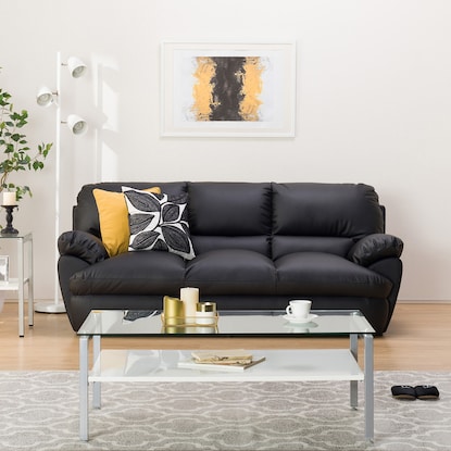傷・汚れに強い合成皮革 3人用ソファ (Nシールド ビット3KD BK） | Sizeee