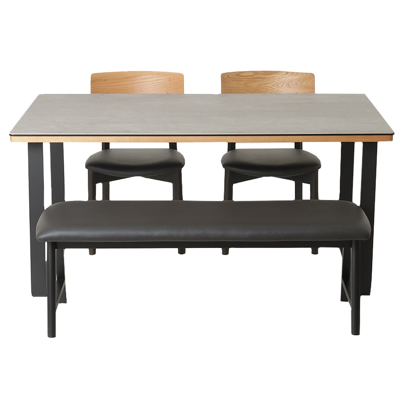 ダイニング4点セット ボニー テーブル150×80S アッシュグレイ フレームNA スクエア脚BK + HチェアNA/BK + ベンチ125BK/BK【大型商品配送便でのお届け】 | Sizeee