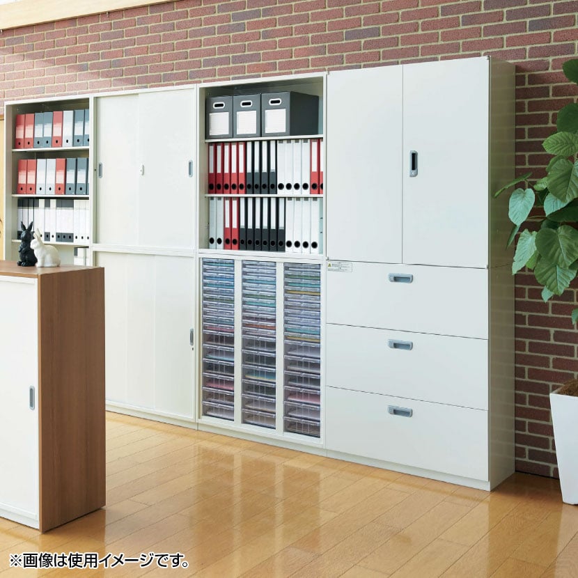 JE-A105A W4 | Je 両開き保管庫 中下置き用 収納 スチール書庫 キャビネット 鍵付き 本体ホワイト 幅900×奥行400×高さ1050mm プラス(PLUS) | Sizeee