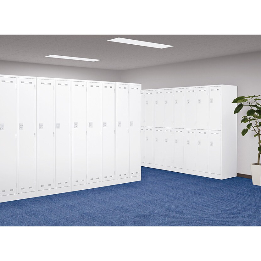 4人用 スチールロッカー ホワイト ボタン錠 幅900×奥行515×高さ1790mm SLDW-4-B【国産】【完成品】 | Sizeee